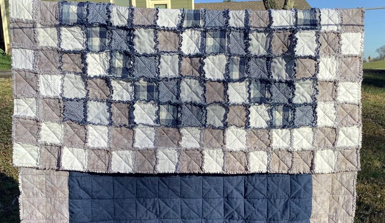 Farmhouse Rag Quilt Primitive Quilt Calico Block Quilt Cotton Quilt ...
