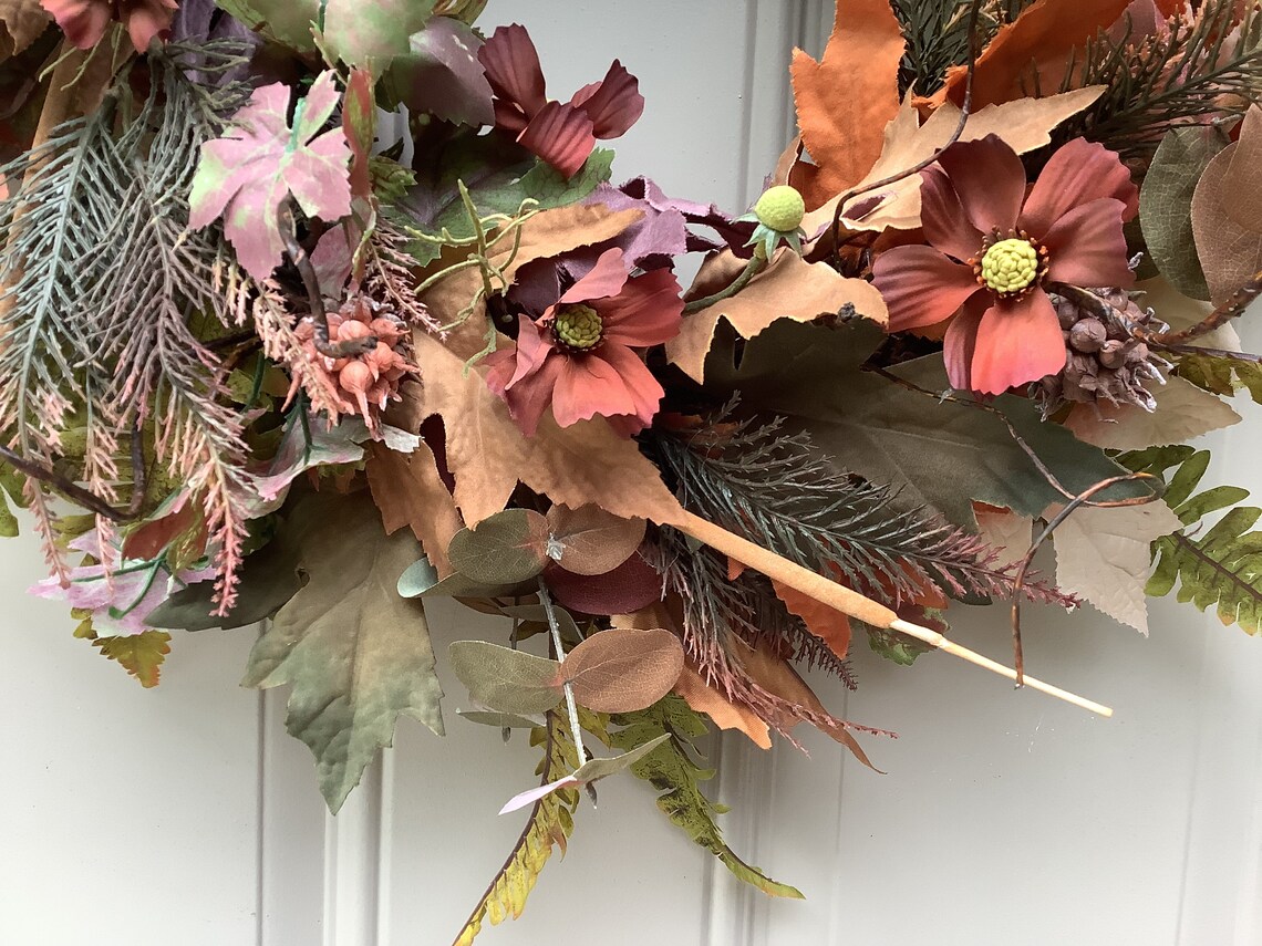 Fall Nature Wreath Grapevine Door Wreath W/ Faux Maple Leaves ...