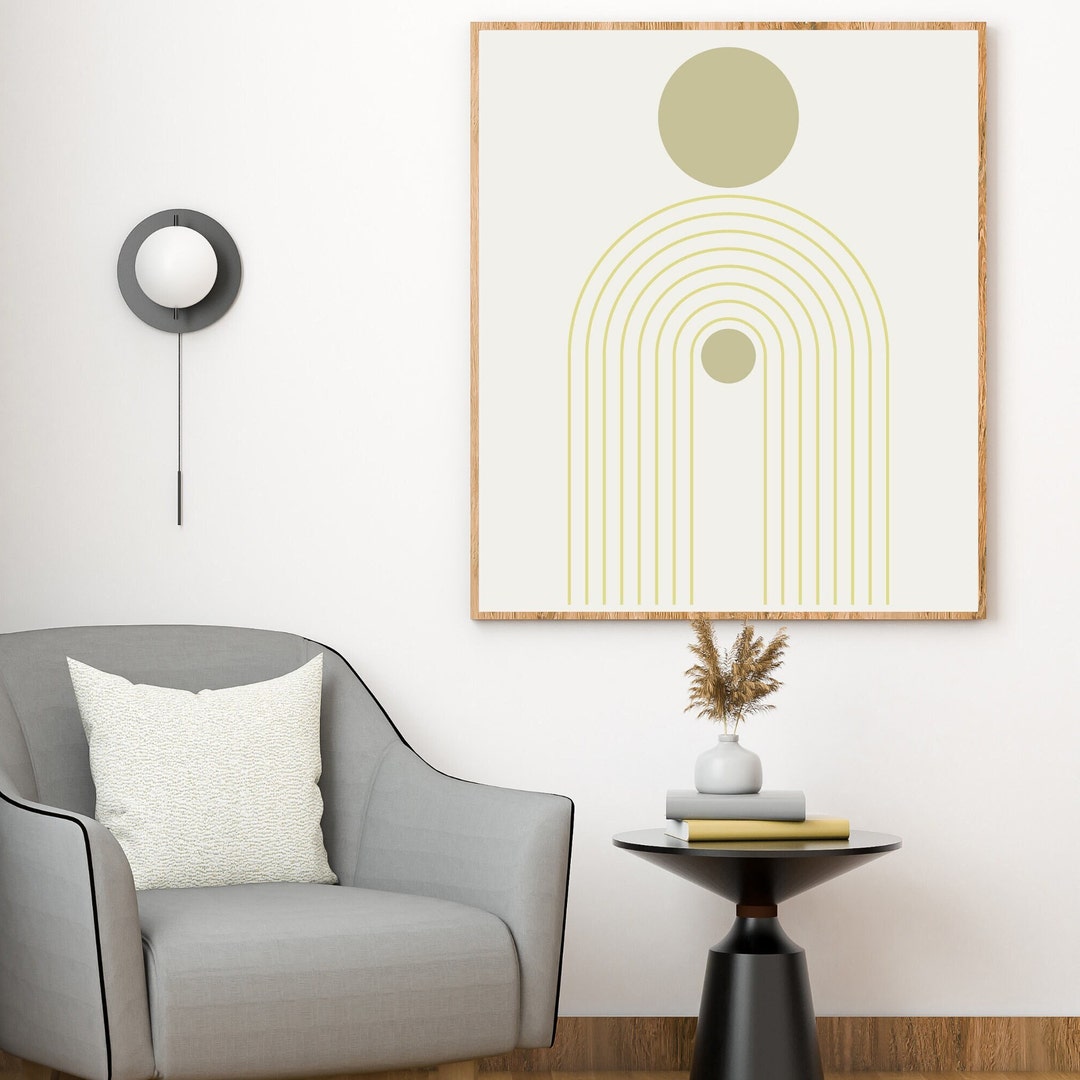 Mid Century Modern Wall Art Printable Geometric Sun Art Boho Green ...