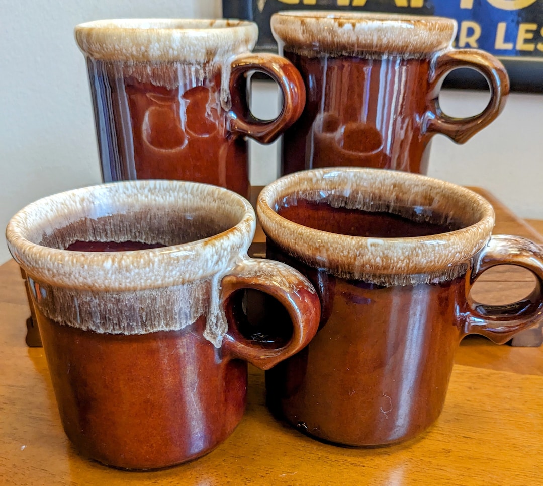 Mccoy Brown Drip Glaze Mug | O Handle Set of 4 Mugs | Made in USA ...