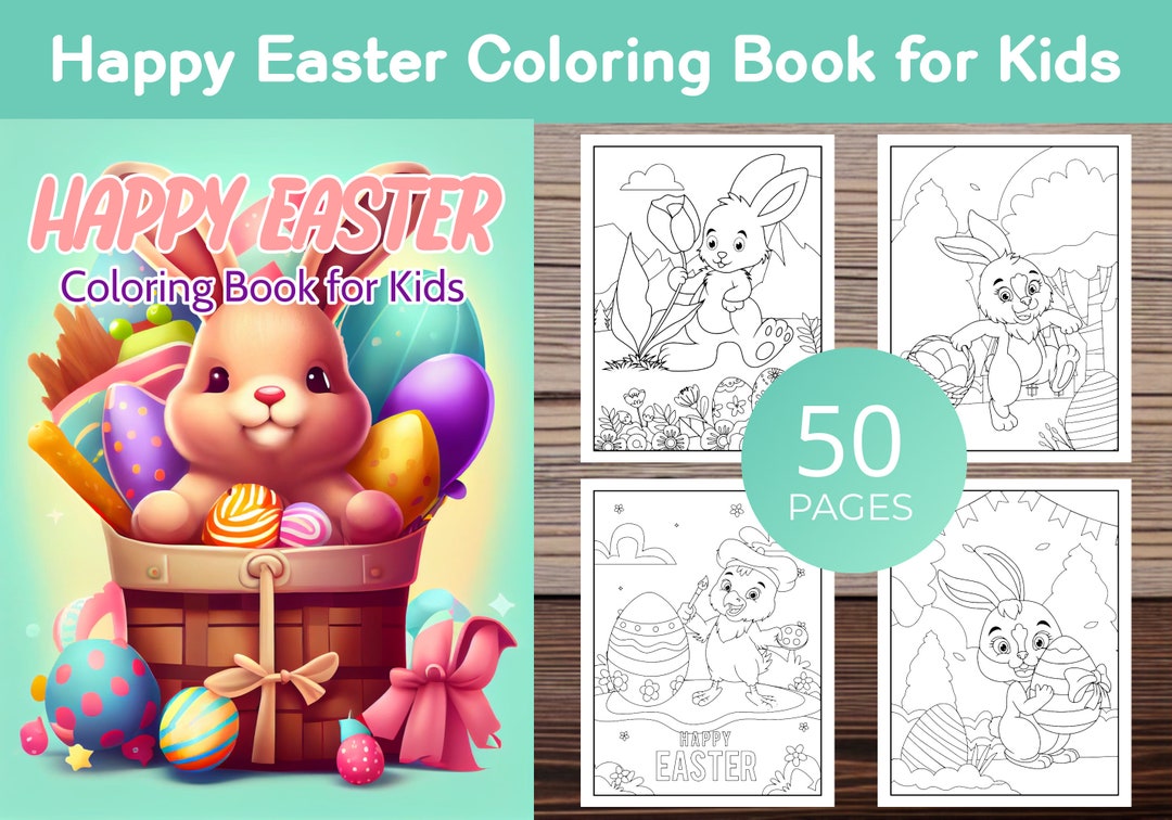 Happy Easter Coloring Pages for Kids, Easter Activities, 50 Pages, 8 ...