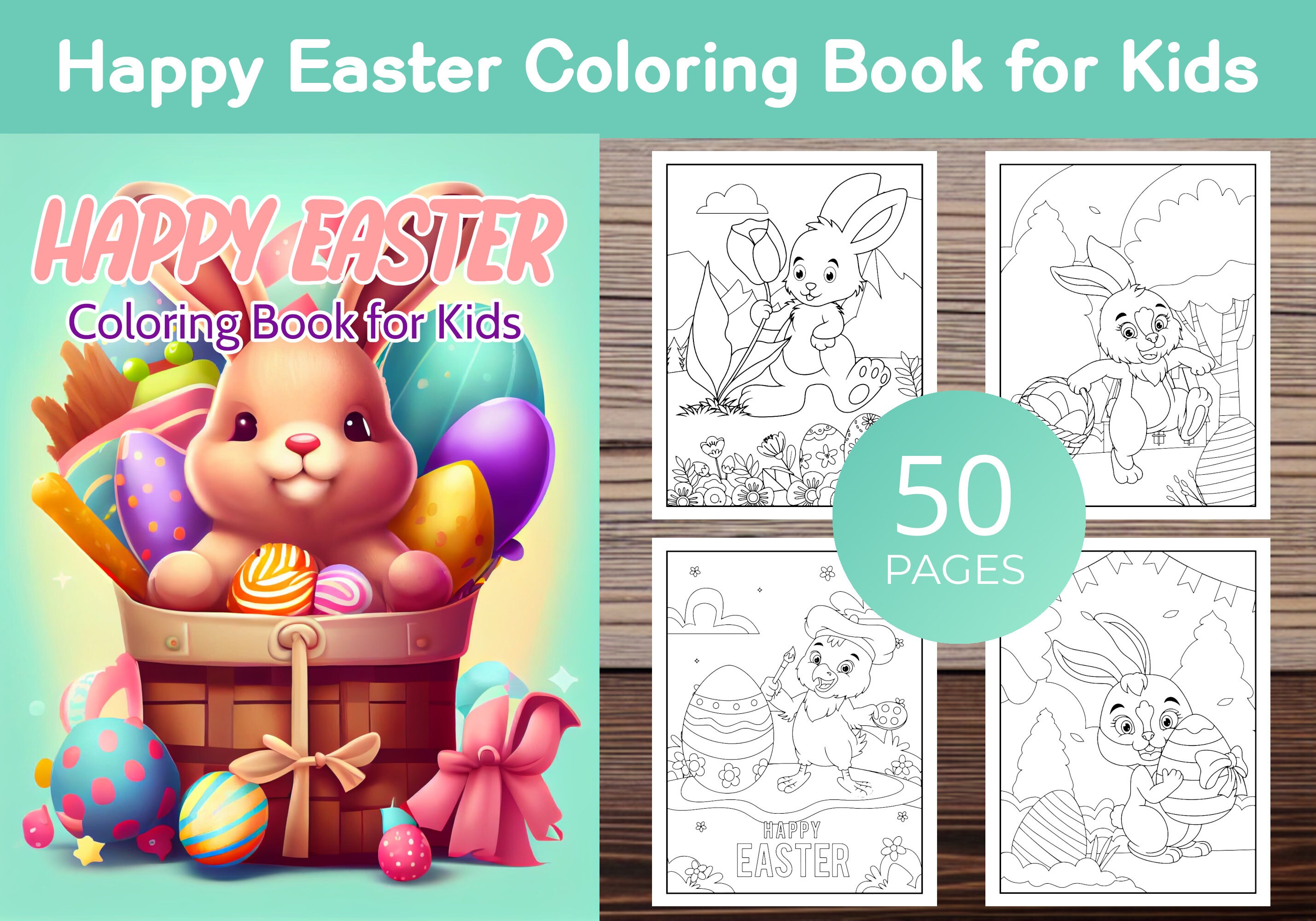 Happy Easter Coloring Pages for Kids, Easter Activities, 50 Pages, 8 ...