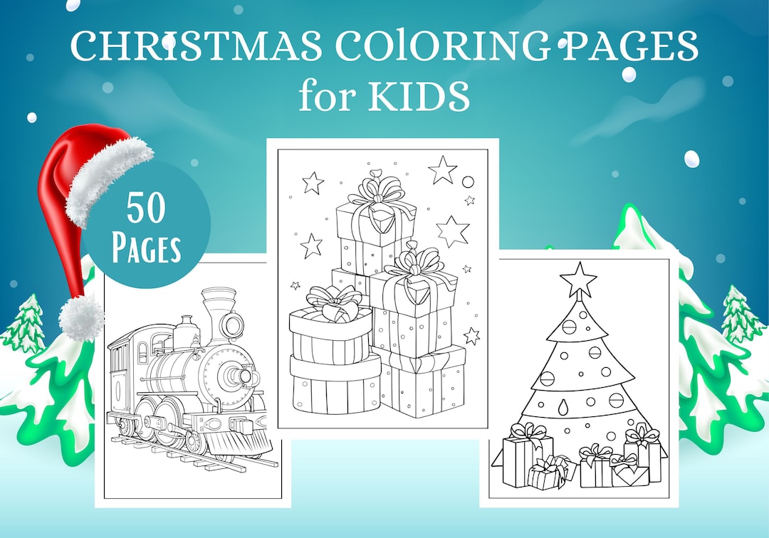 50 Christmas Coloring Pages for Kids, 8.5x11 Inches, Printable, Instant ...