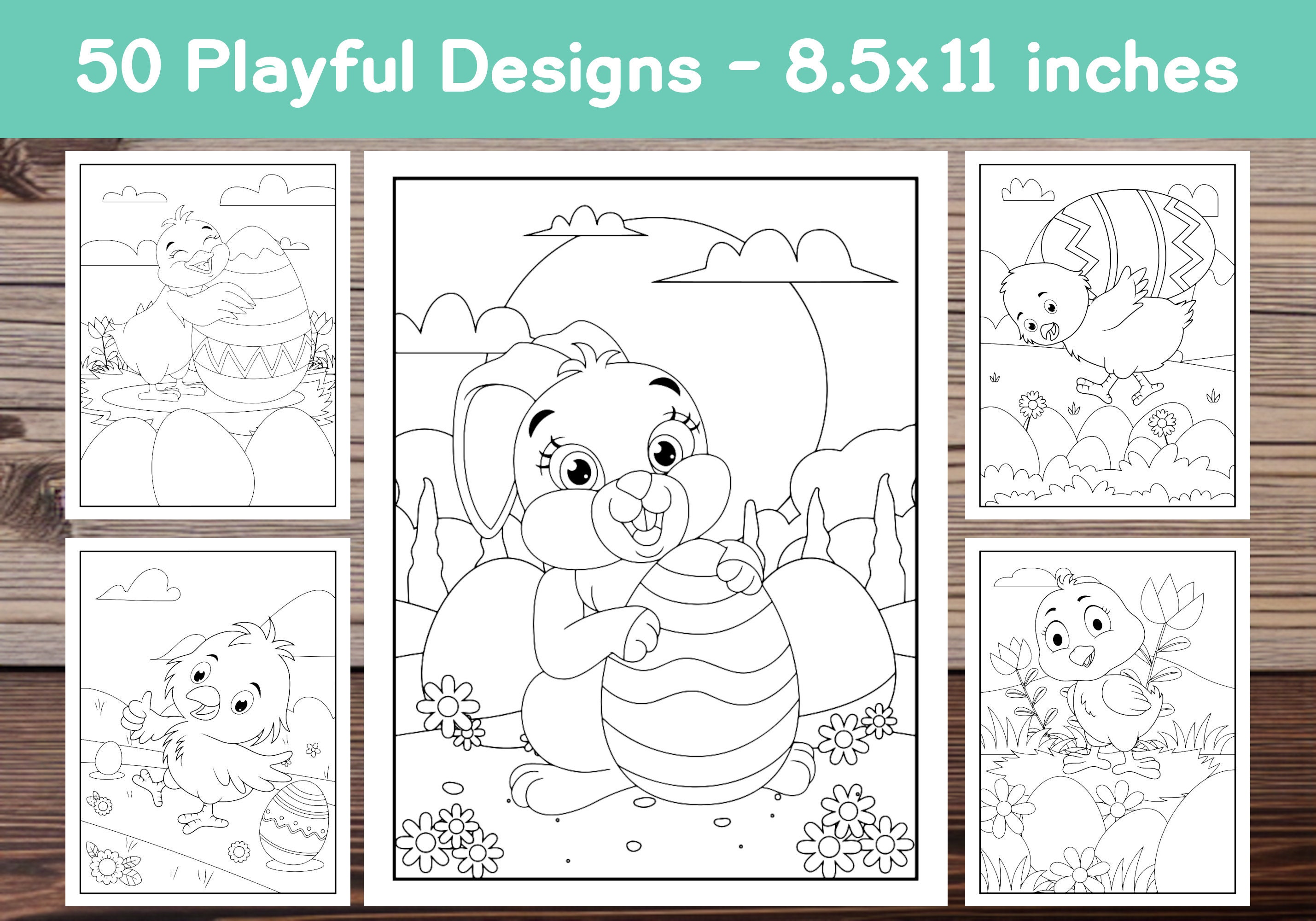 Happy Easter Coloring Pages for Kids, Easter Activities, 50 Pages, 8 ...