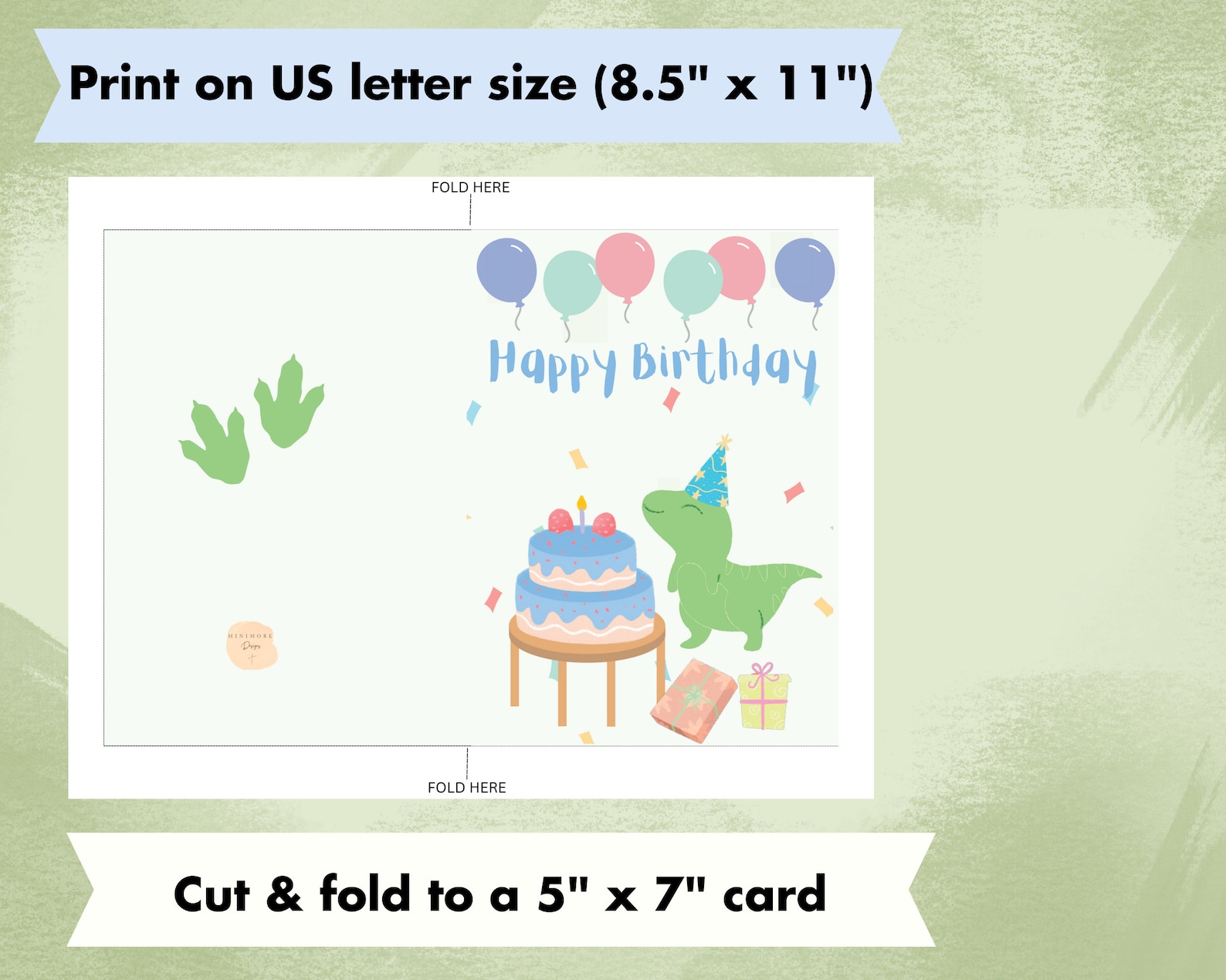 Dinosaur Happy Birthday Card Digital Printable Instant - Etsy