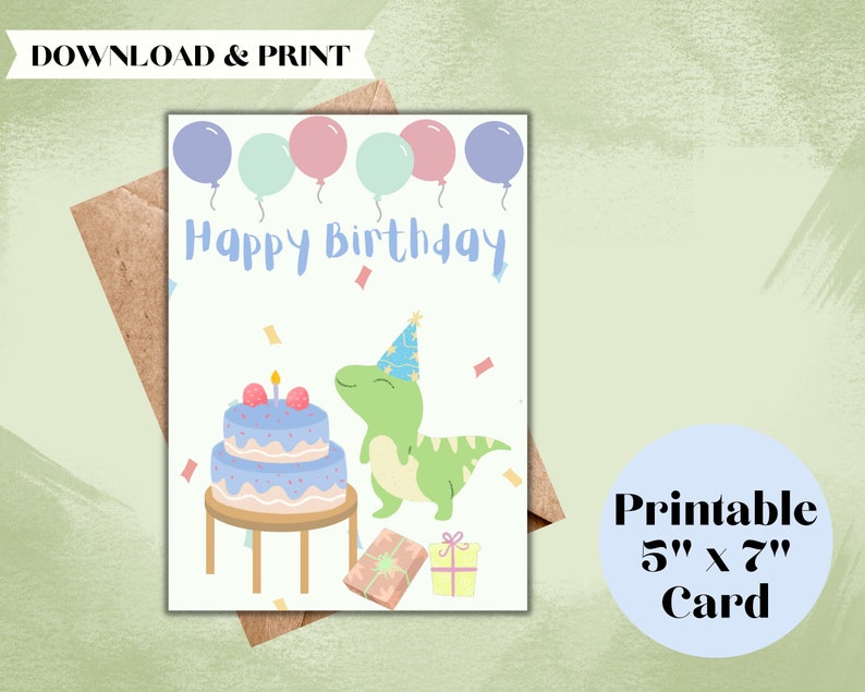 Dinosaur Happy Birthday Card Digital Printable Instant - Etsy
