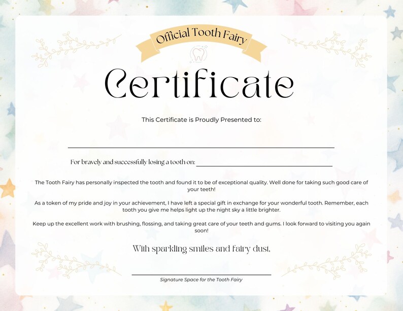 Tooth Fairy Certificate - Etsy