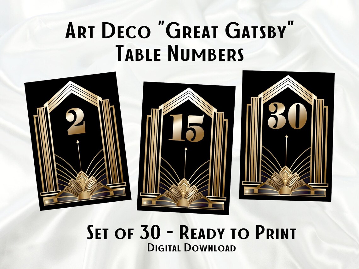Art Deco Great Gatsby Table Numbers Printable | Set of 30 | Roaring 20 ...