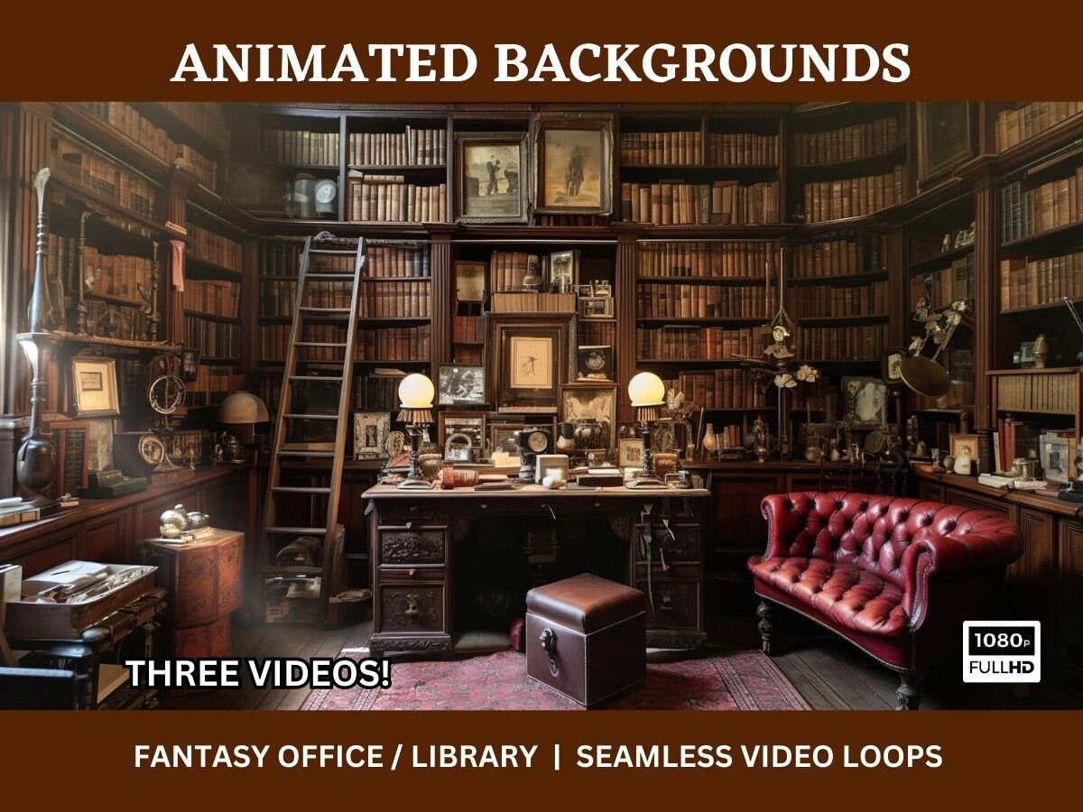 Fantasy Office / Library Animated Backgrounds Set of 3 Elegantly ...