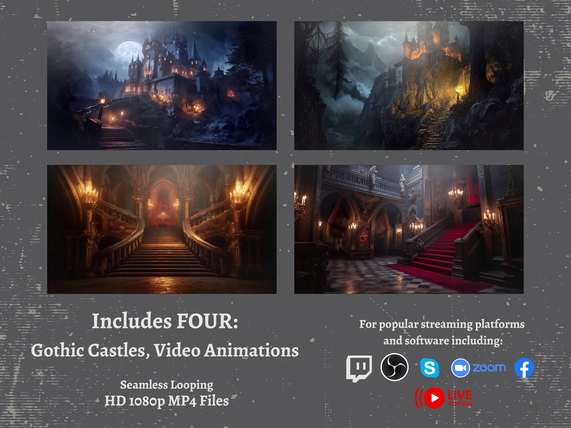 Gothic Castles Animated Background Video Loop | Set of 4 Twitch Stream ...