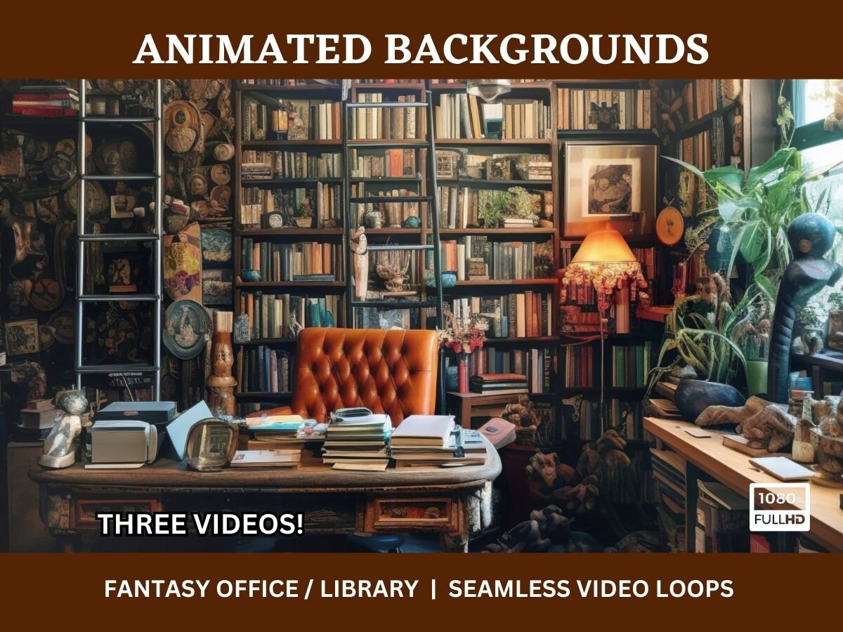 Fantasy Office / Library Animated Backgrounds Set of 3 Elegantly ...