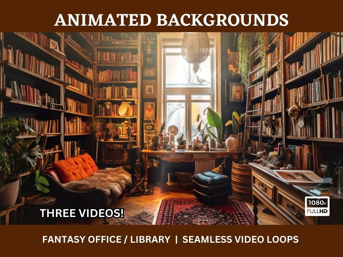 Fantasy Office / Library Animated Backgrounds Set of 3 Elegantly ...
