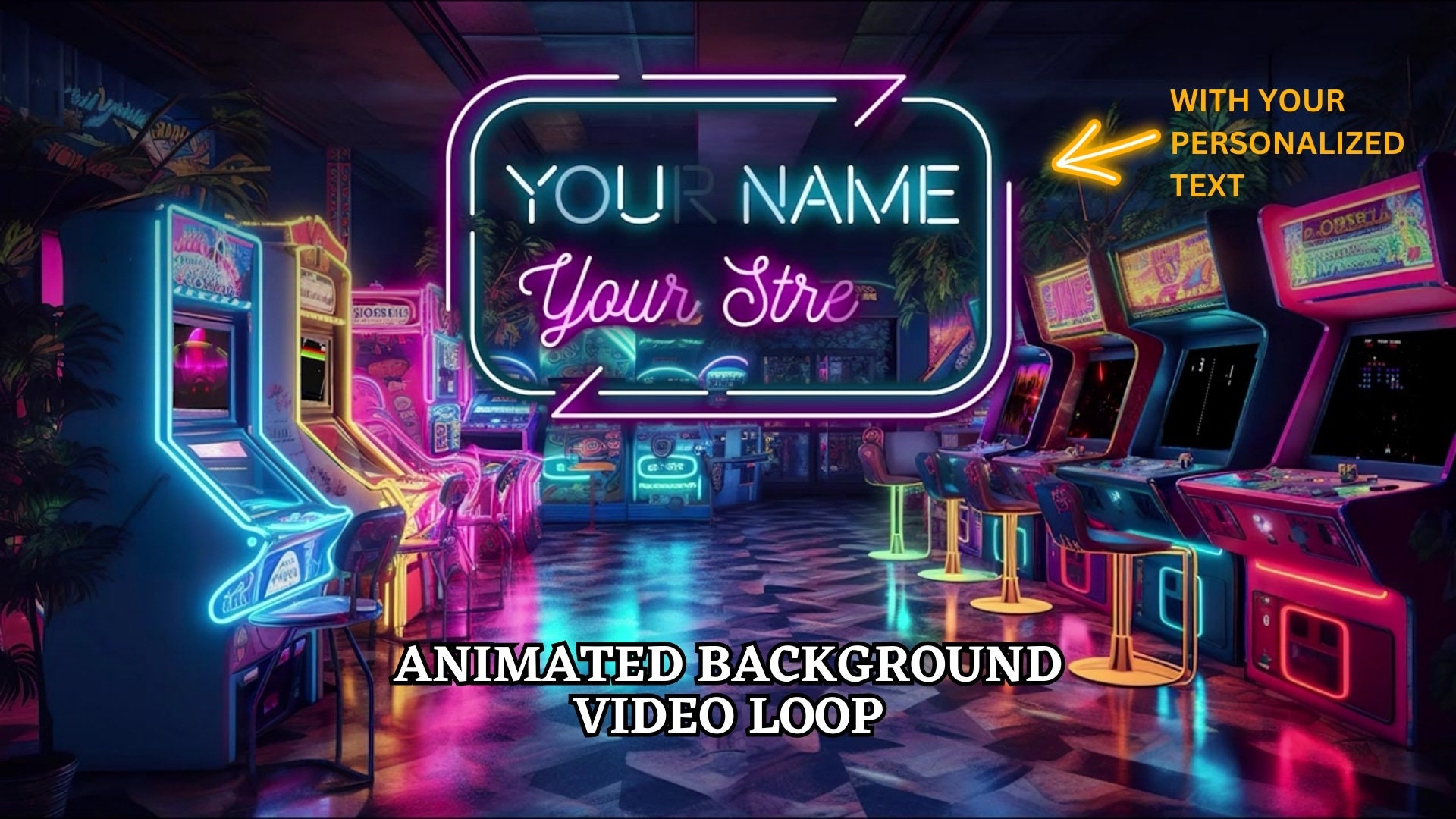 Customized Retro Arcade Animated Background Video Vtuber, Zoom Background, OBS, Twitch Stream ...