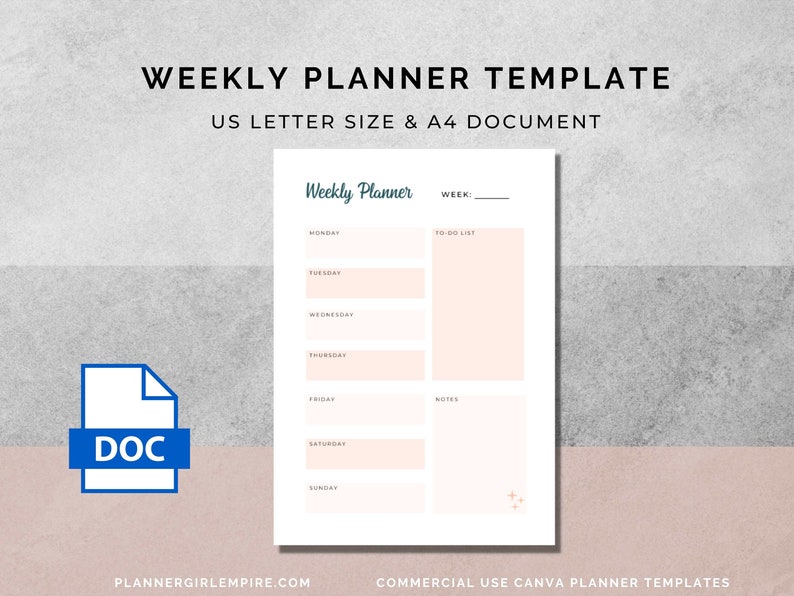 Plr Weekly Planner Template MS Word Document Commercial Use, Word ...