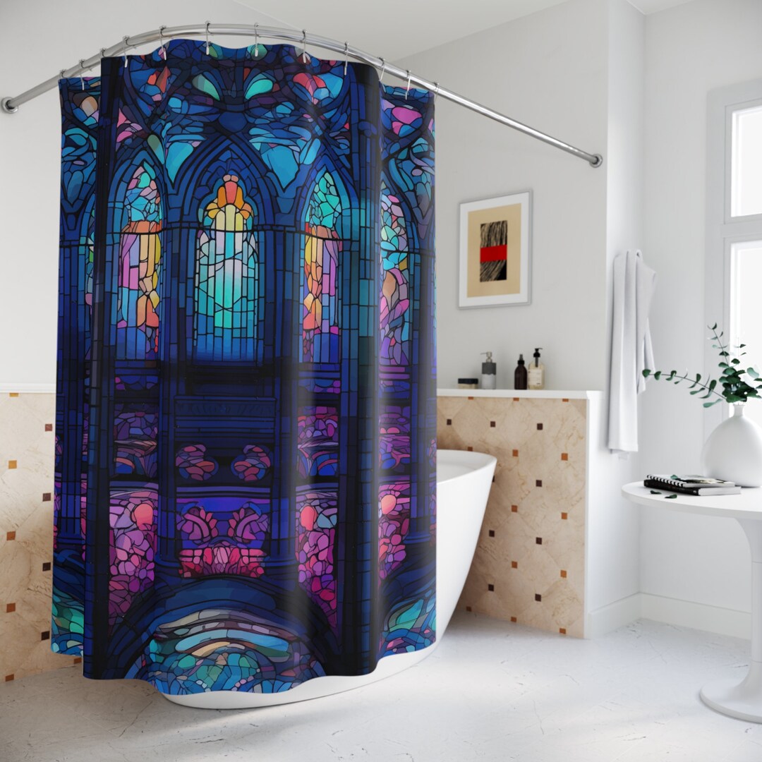 Blue Gothic Shower Curtain Stained Glass Aquamarine, Pink, Violet ...