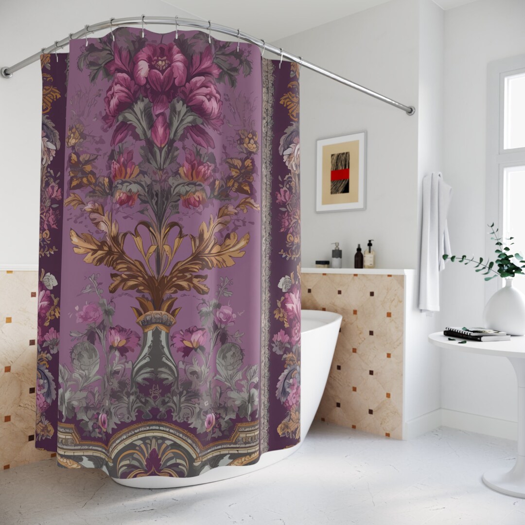 Rococo Shower Curtain Purple Flower Gold Neoclassical Grandeur Pink ...
