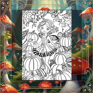 Cute Fall and Halloween Fairy Colouring Page for Kids and Teens. Fall ...