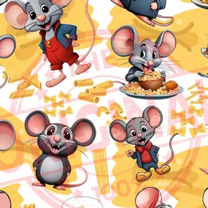 Cute Mice and Pasta Seamless Pattern PNG File for Instant Download ...