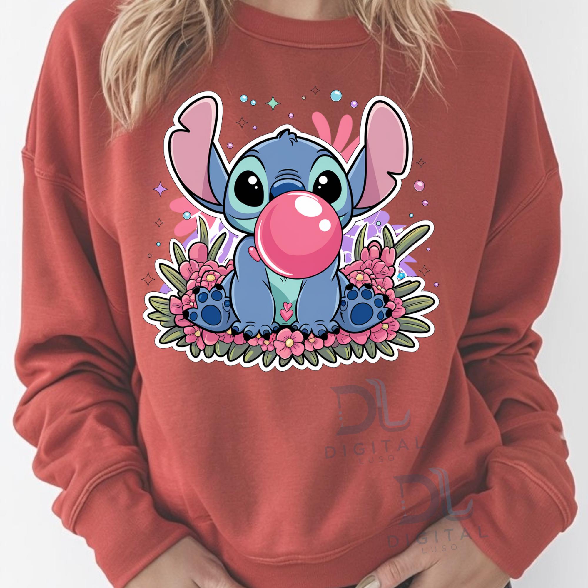 Stitch Bubble Gum PNG: Flowers Clipart, Sublimation Design (digital ...