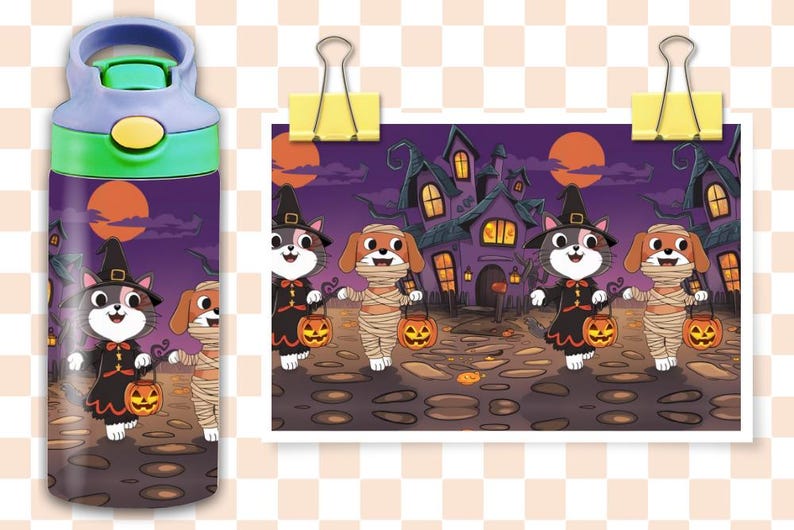 Halloween Cartoon Movie, Design for 12 Oz Flip Top Wrapper, Seamless ...