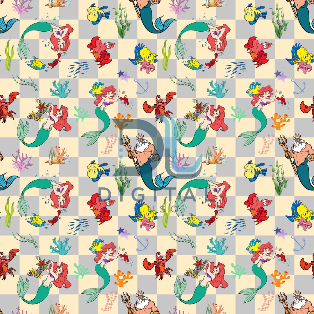 Little Mermaid Seamless Pattern 5 PNG, Cartoon Mermaid Png,fish ...