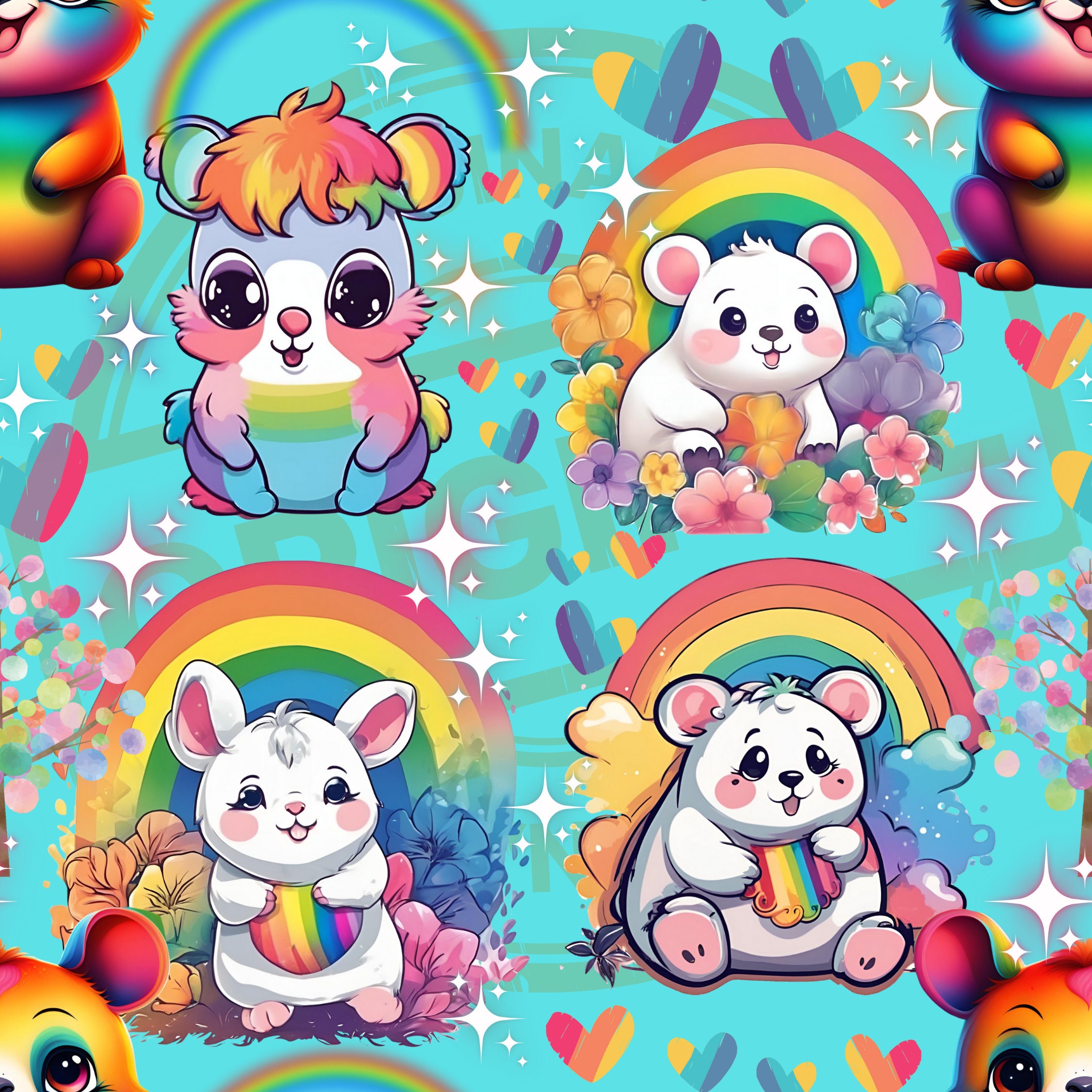 Colorful Capybara Rainbow Seamless Pattern Digital Download PNG File ...