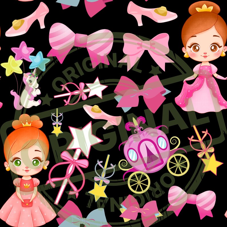 Seamless Pattern Princesses and Bows Digital Download PNG File for ...