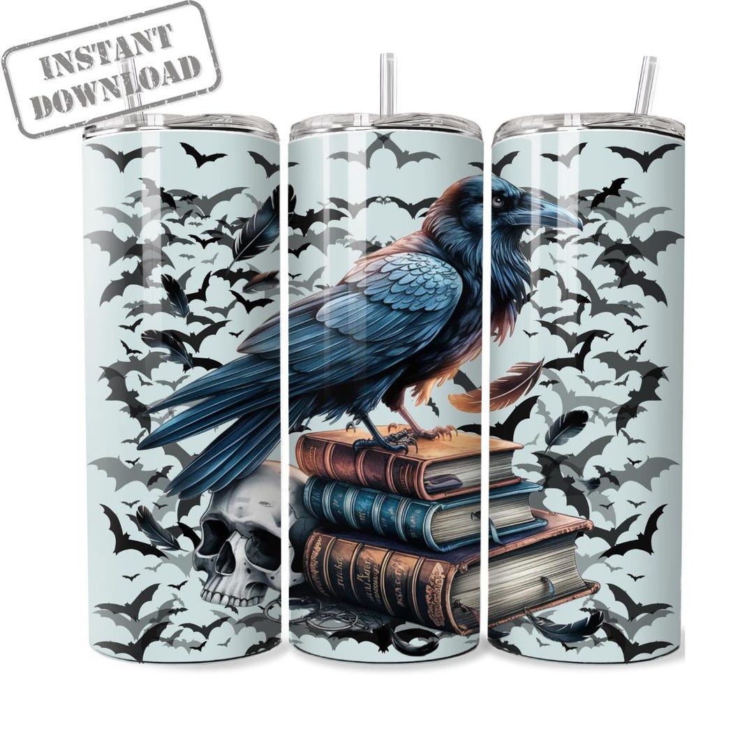 Gothic Crow Tumbler Wrap: Skull & Books PNG Design (digital Download ...