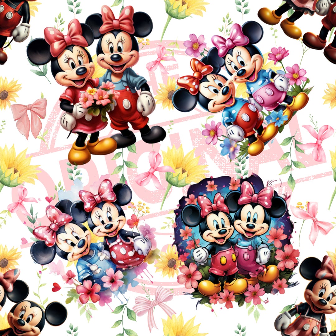Mouse in Love and Flowers, PNG Seamless Pattern Digital Download, PNG ...