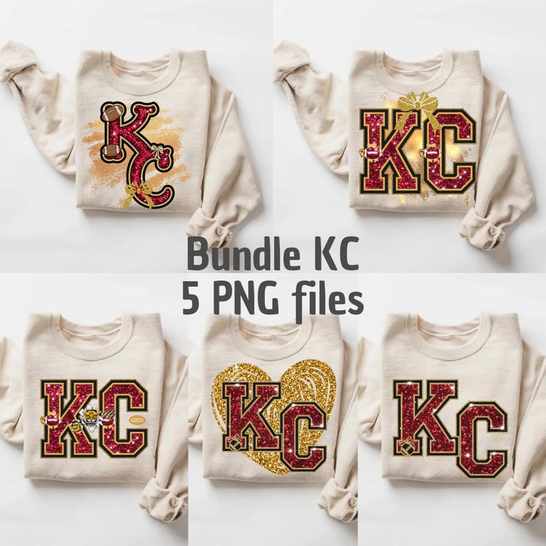 KC Kansas City Red and Gold Glitter PNG Digital T-shirt Football PNG ...