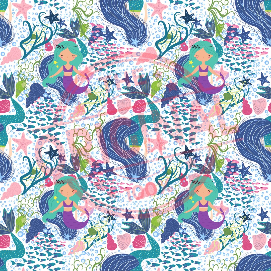 Seamless Marine Life Pattern, Mermaid, Fish, and Ocean Motifs, Digital ...