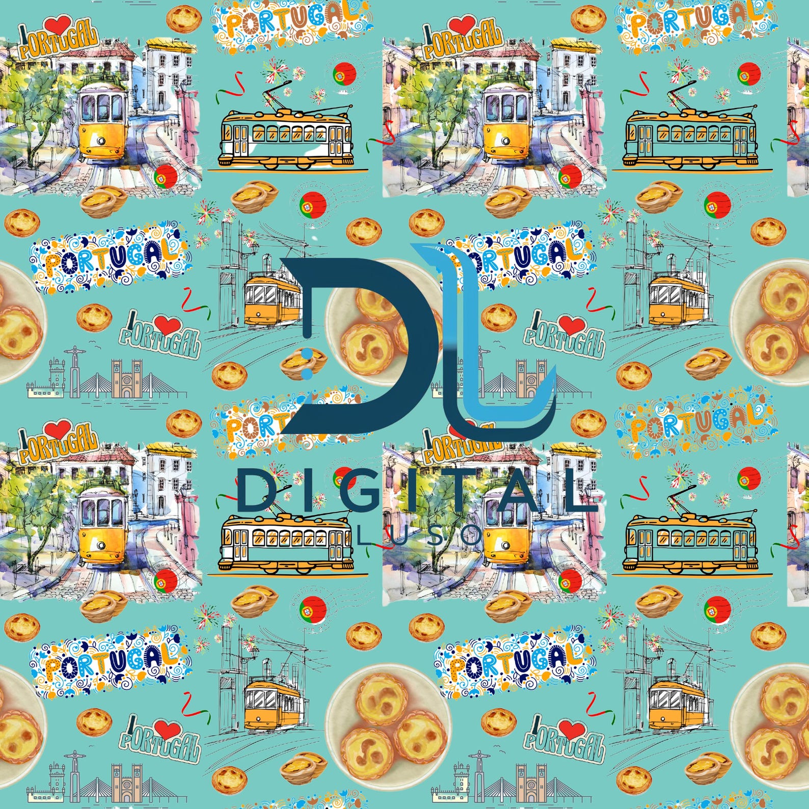 Pastel De Nata Seamless Pattern, Lisboa Fabrics, Portugal Gift, Tram 28 ...