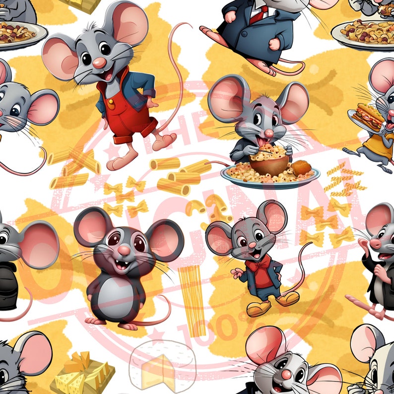 Cute Mice and Pasta Seamless Pattern PNG File for Instant Download ...