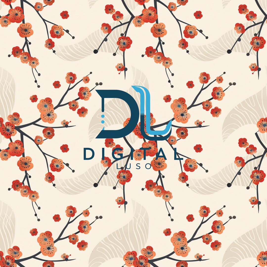 Japanese Floral Seamless Pattern: Red Orange Blossoms (digital Download ...