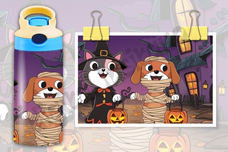 Halloween Cartoon Movie, Design for 12 Oz Flip Top Wrapper, Seamless ...