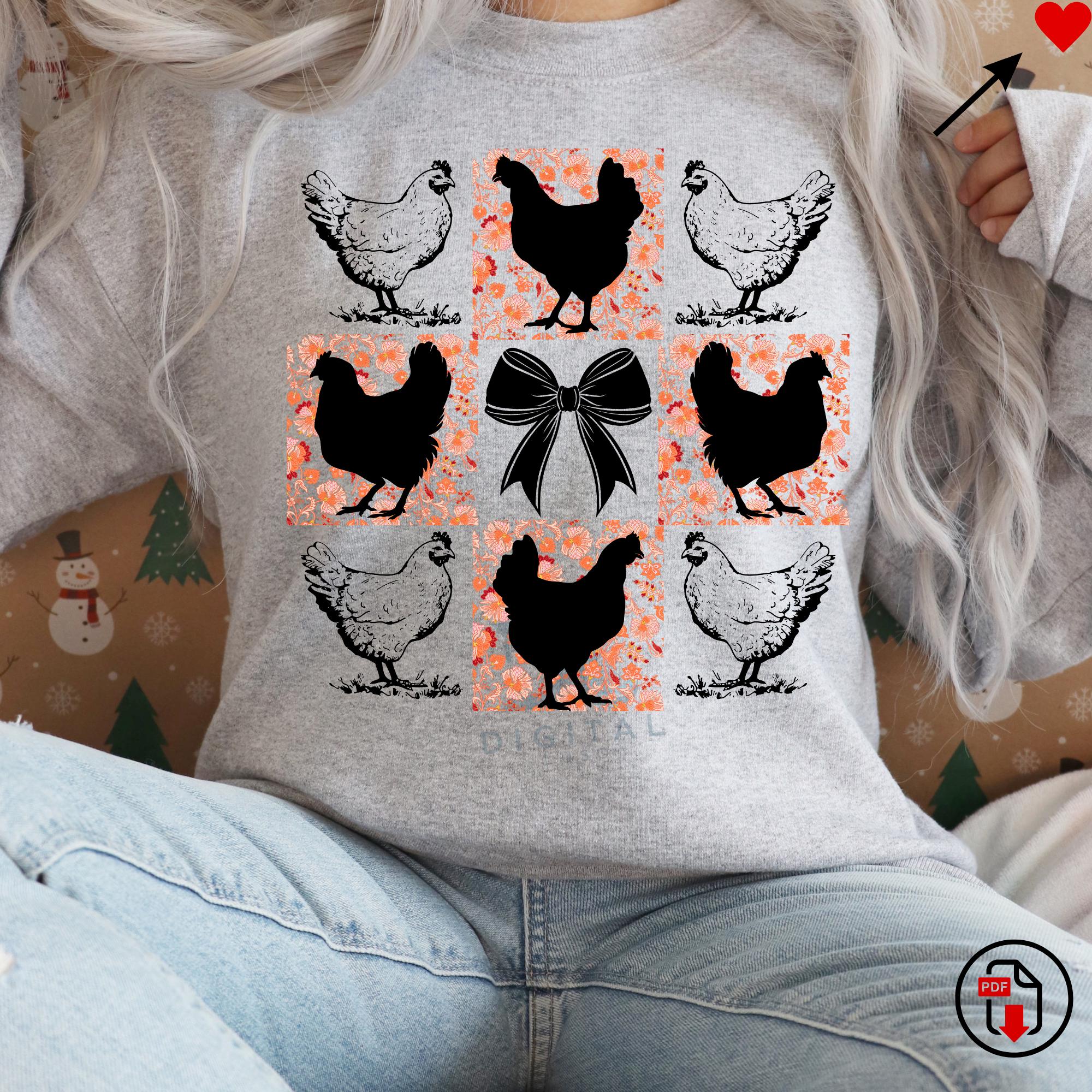 Retro Chicken PNG: Boho Checkered Floral Design (digital Download - Etsy