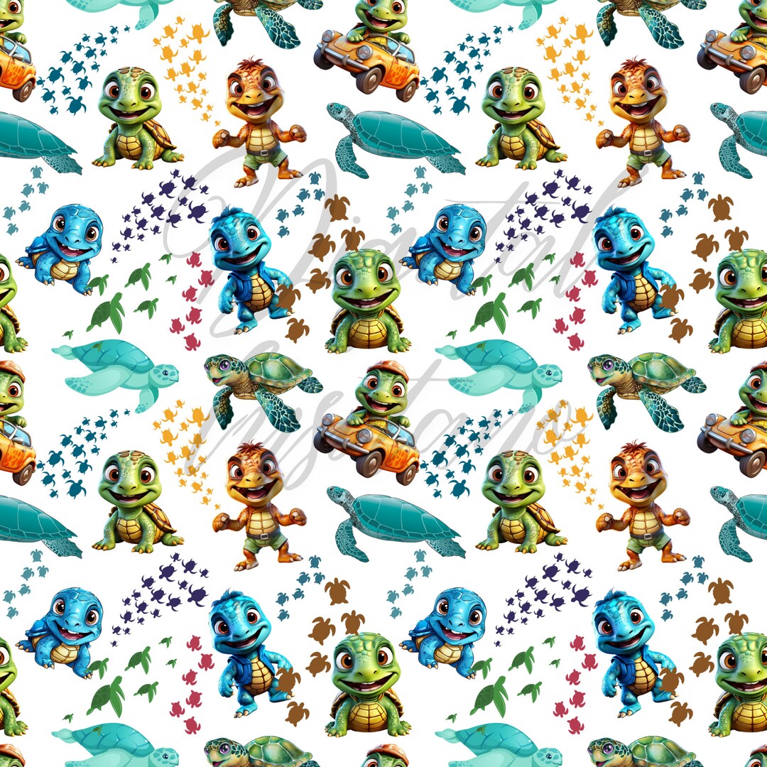 Cartoon Turtles Seamless Pattern PNG, Instant Download, Printable and ...