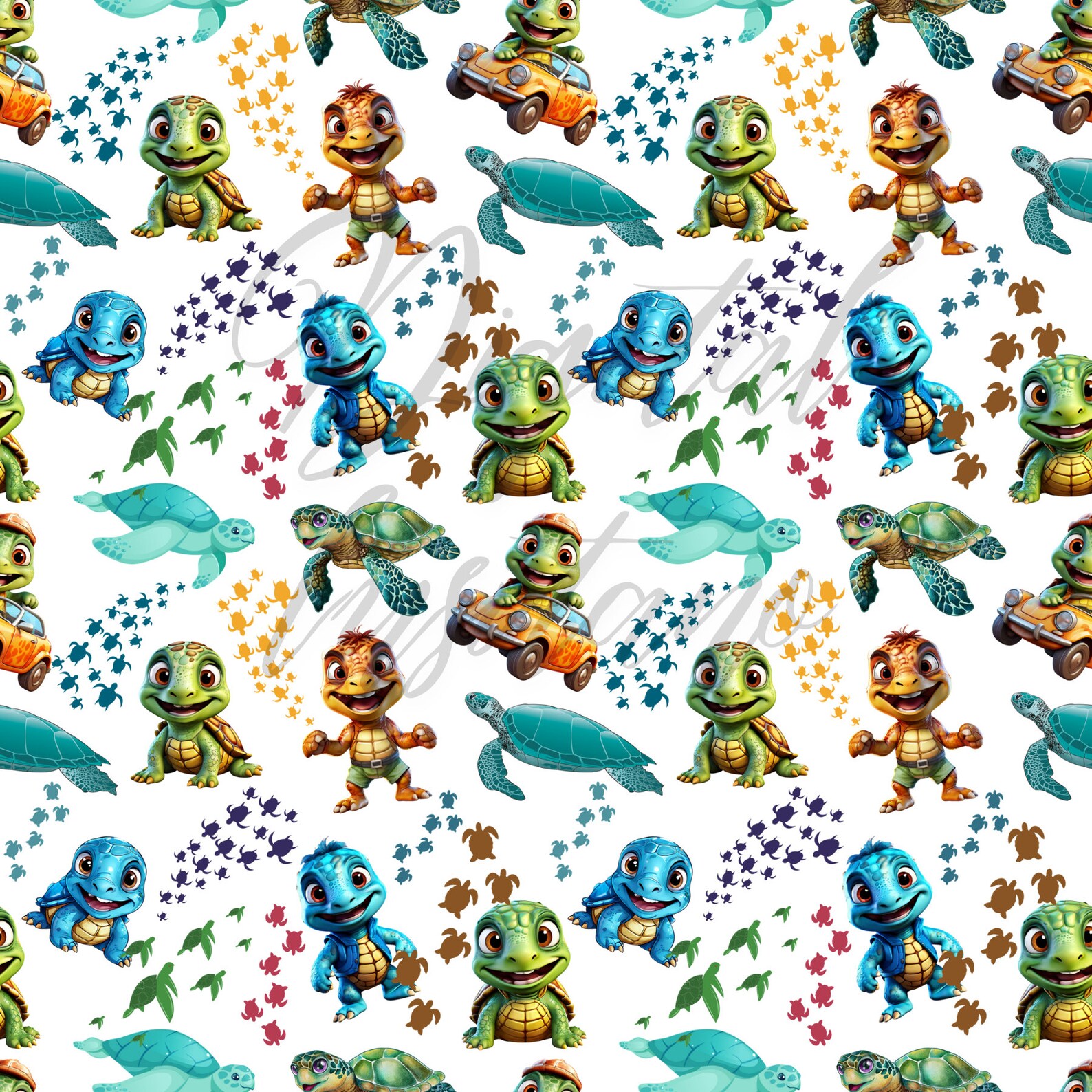 Cartoon Turtles Seamless Pattern PNG, Instant Download, Printable and ...