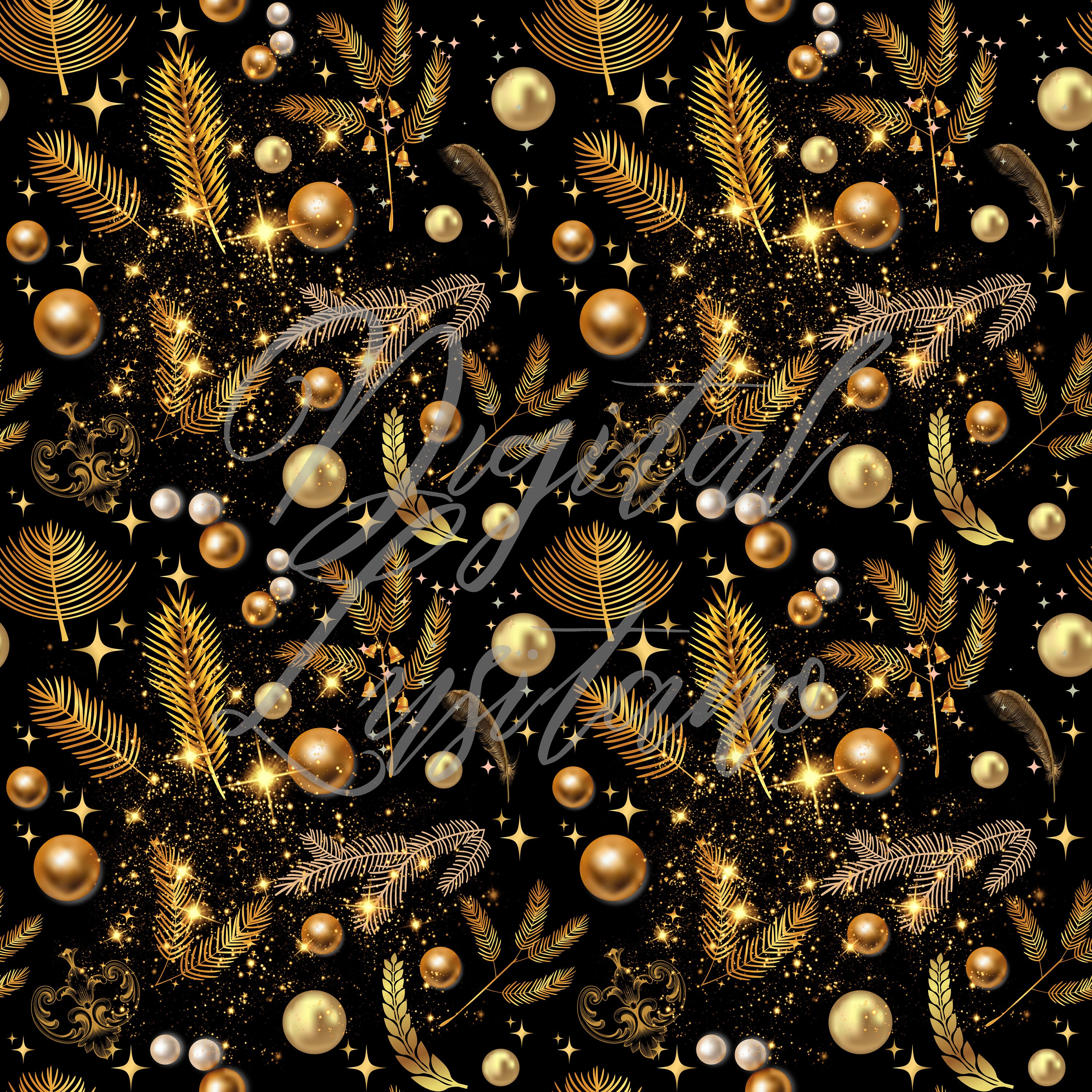 Gold Christmas Decorations Seamless Pattern: PNG Digital Design (12x12 ...