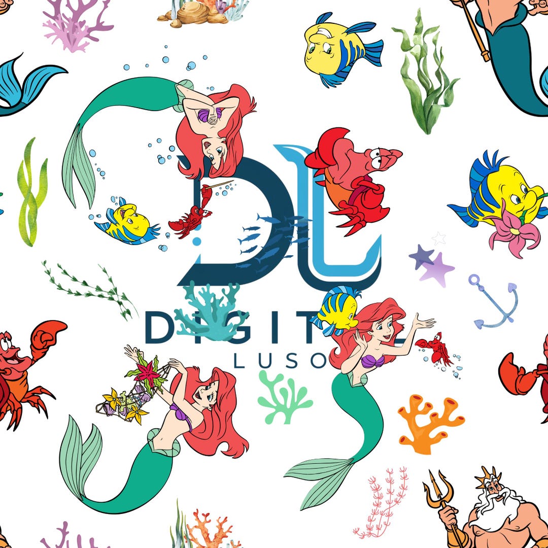 5 PNG Little Mermaid Seamless Pattern, Cartoon Mermaid Fish Seamless ...