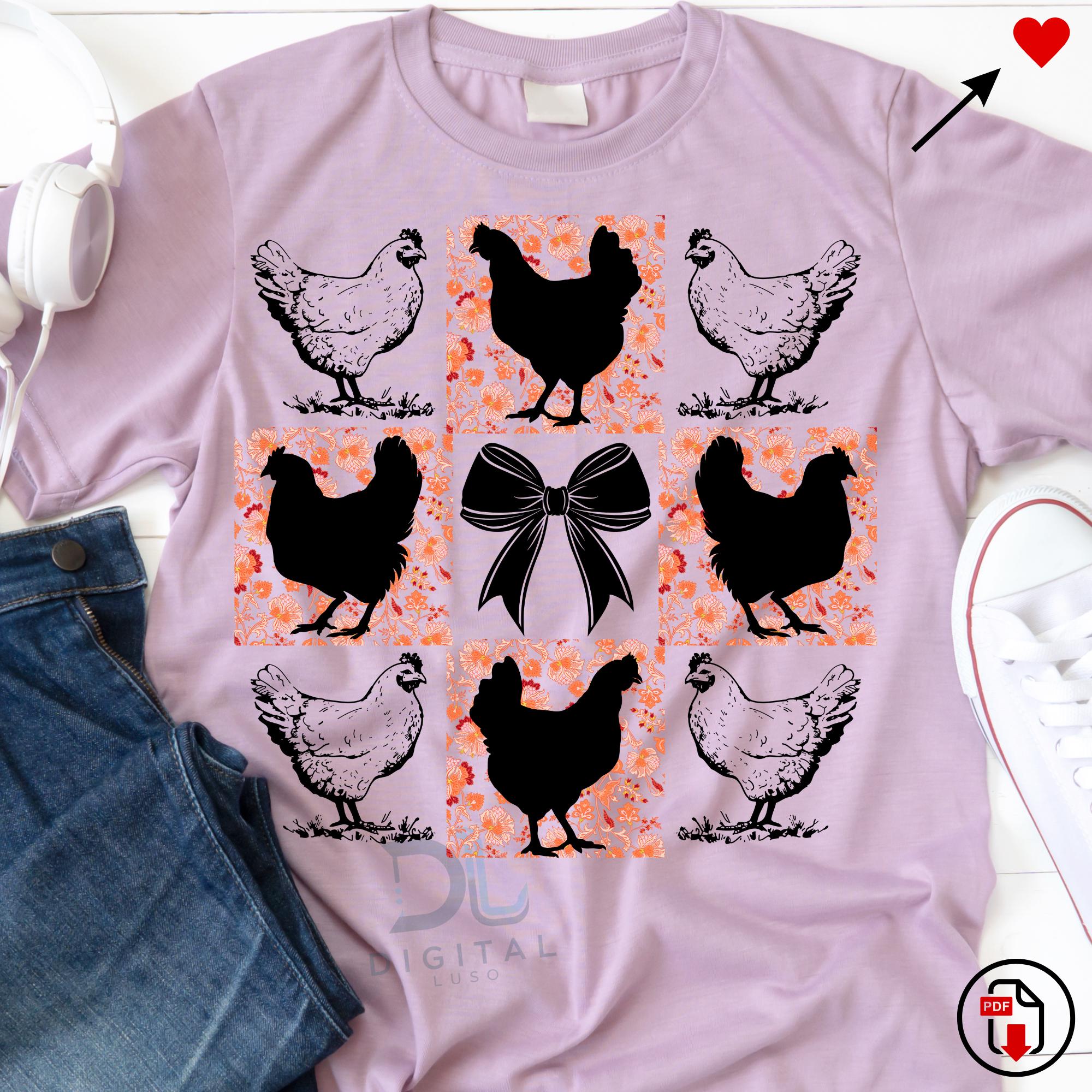 Retro Chicken PNG: Boho Checkered Floral Design (digital Download - Etsy