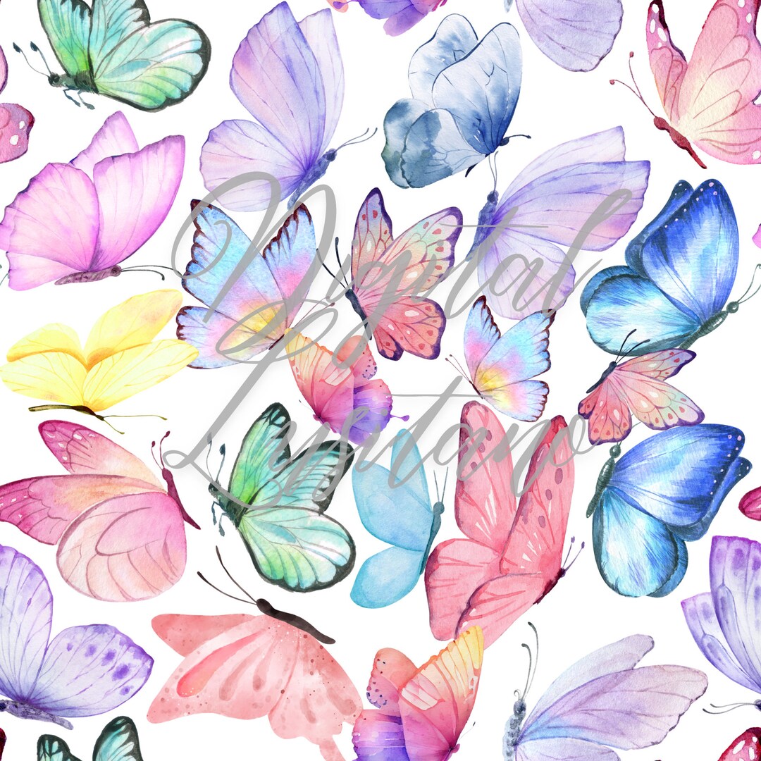 5 PNG Watercolor Butterflies Seamless Repeated Pattern, PNG Design ...