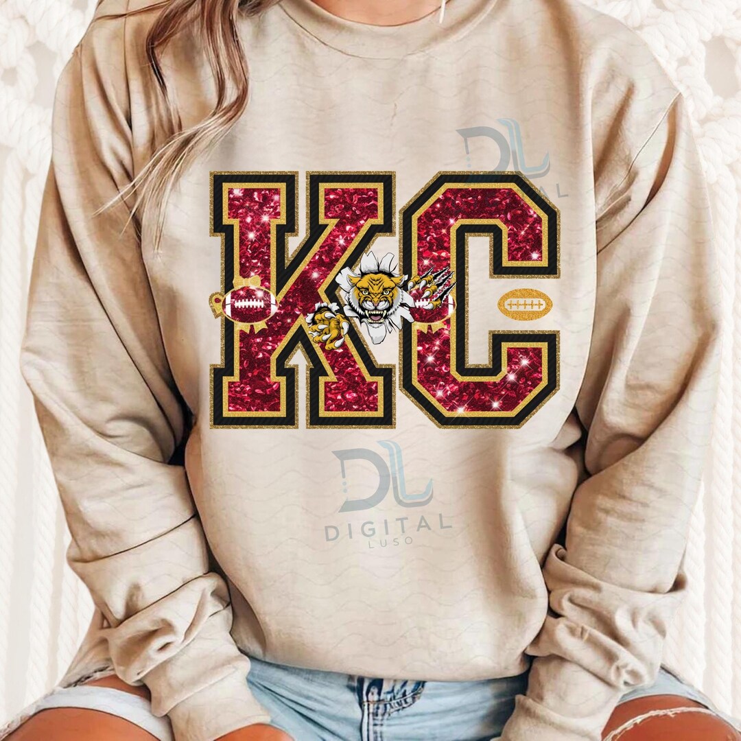 KC Kansas City Red and Gold Glitter PNG Digital T-shirt Football PNG ...