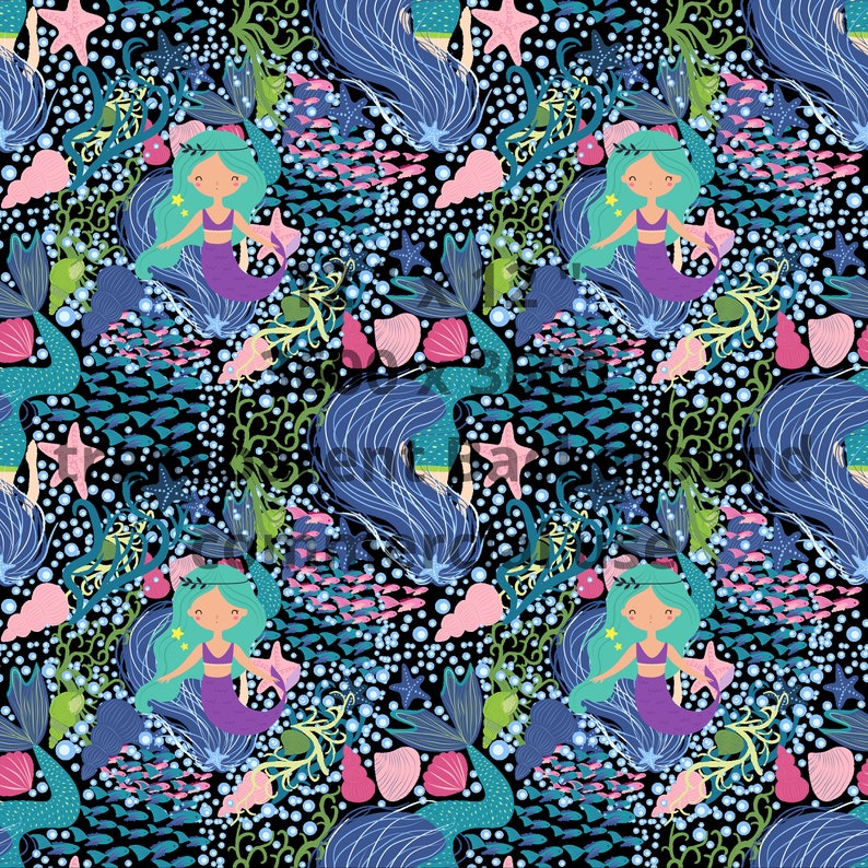 Seamless Marine Life Pattern, Mermaid, Fish, and Ocean Motifs, Digital ...
