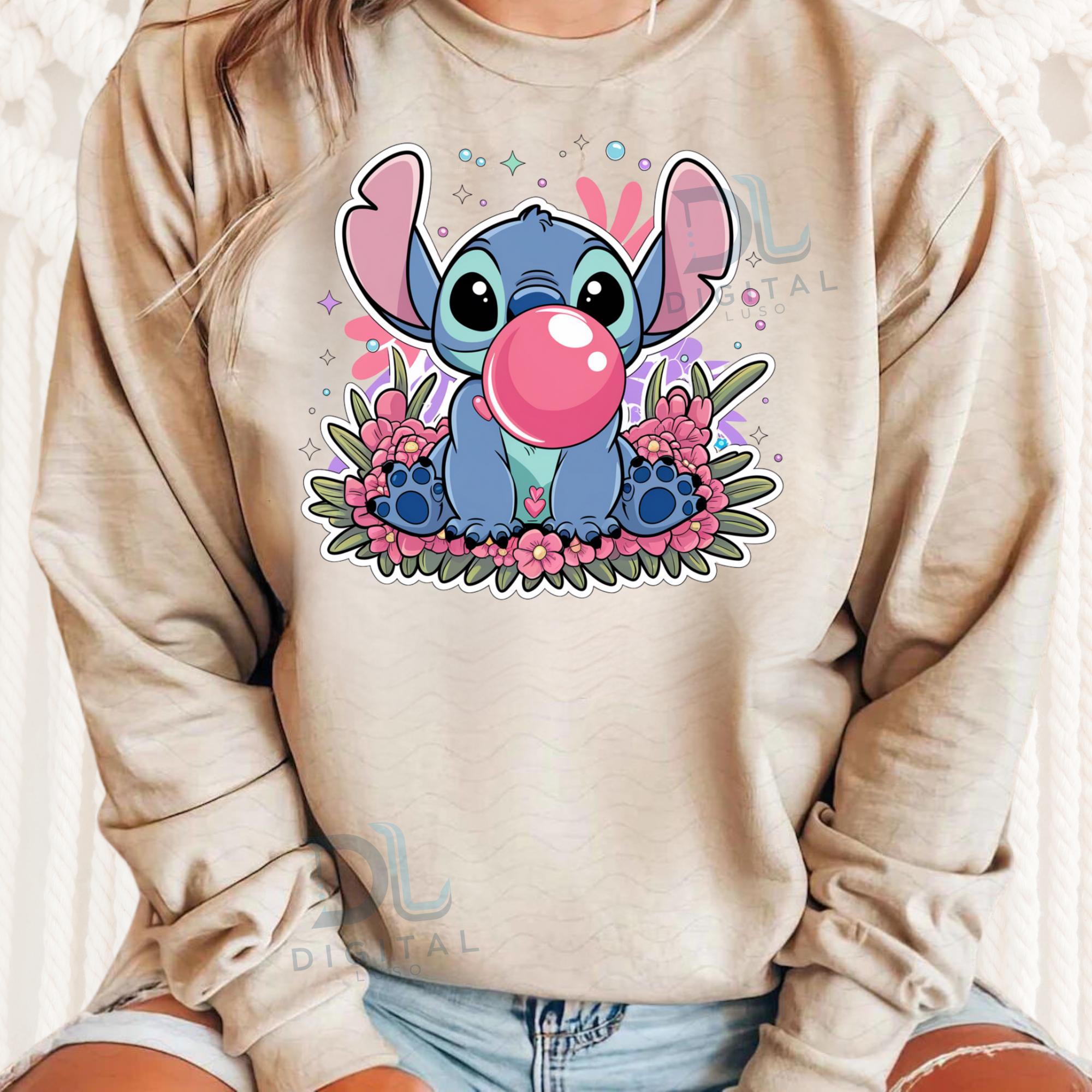 Stitch Bubble Gum PNG: Flowers Clipart, Sublimation Design (digital ...