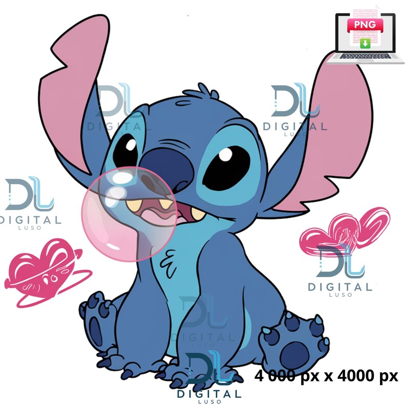 Stitch Bubble Gum Hearts PNG: Sublimation Clipart (digital Download) - Etsy