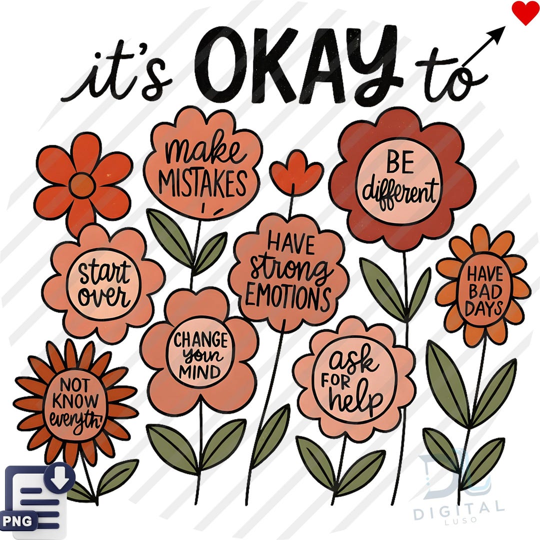 Floral Boho Affirmations PNG: It's Okay Mental Health Design (digital ...