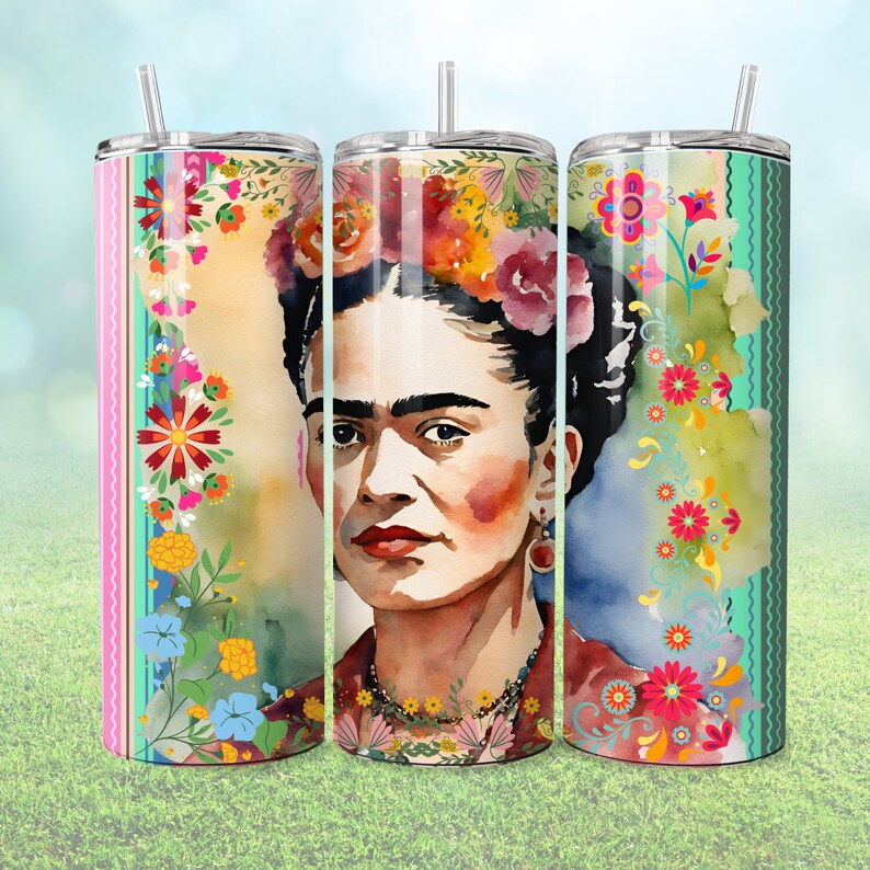 20 Oz Skinny Tumbler Frida Khalo Flowers Seamless Pattern for ...