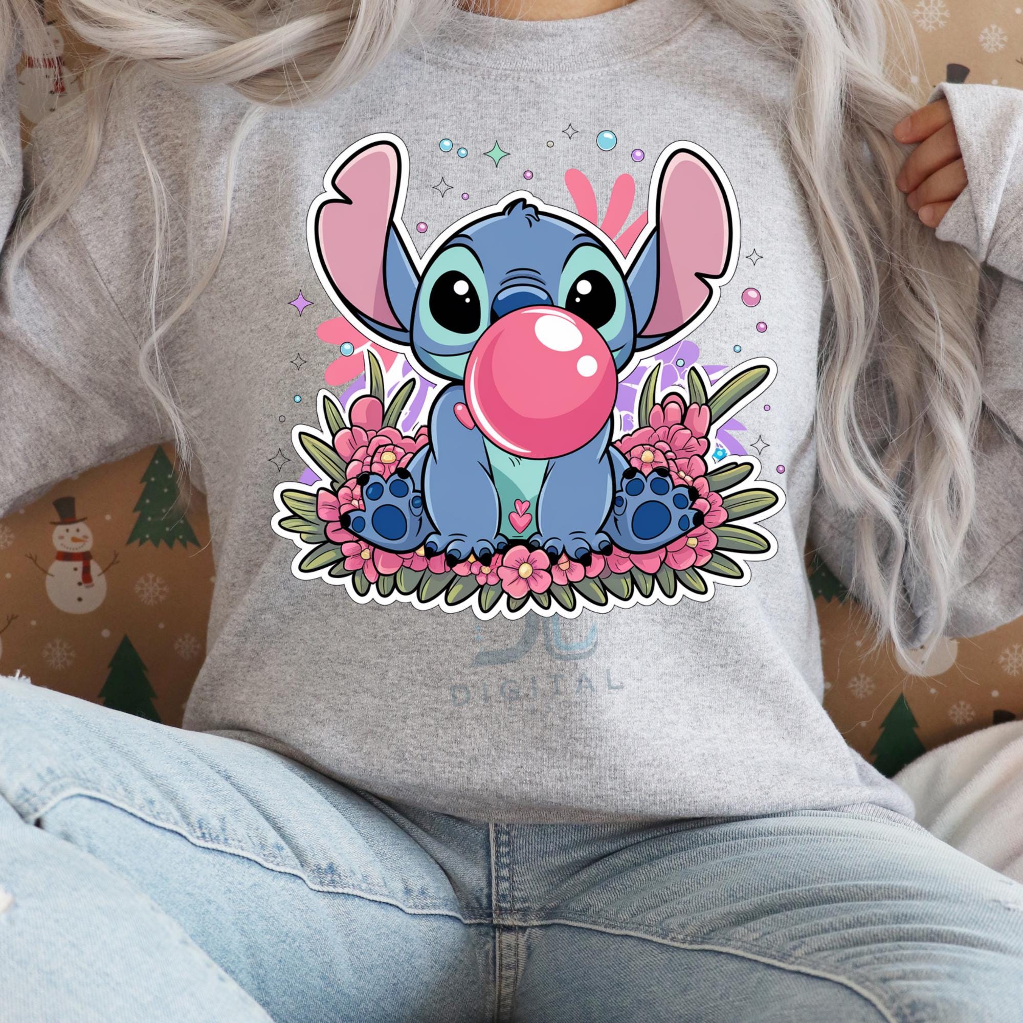 Stitch Bubble Gum PNG: Flowers Clipart, Sublimation Design (digital ...
