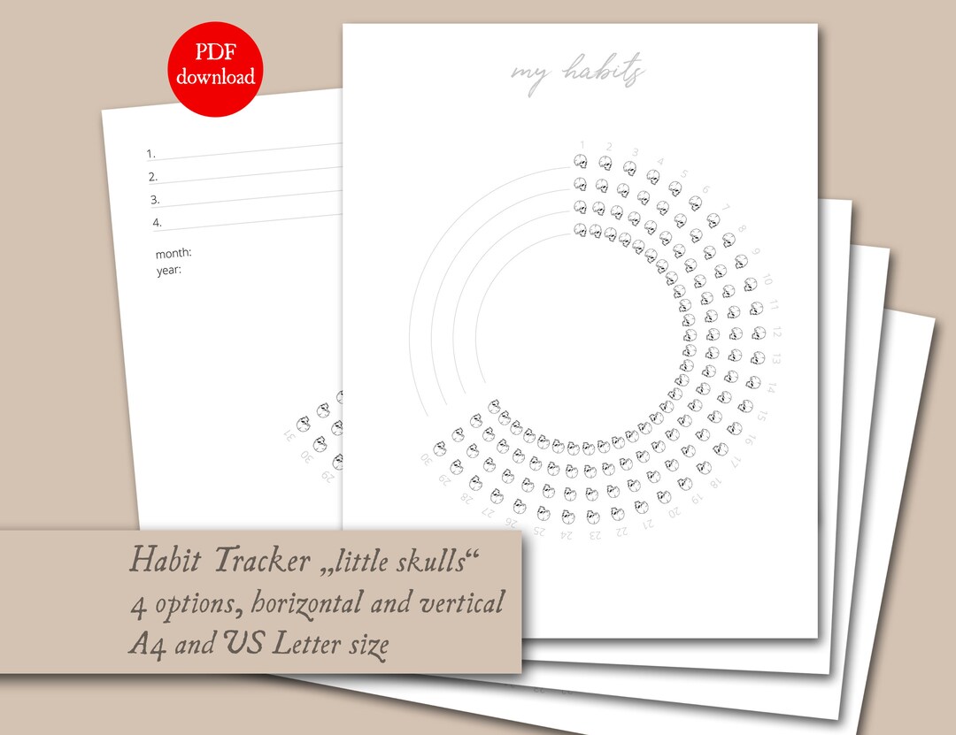 Habit Tracker skulls Printable PDF With Horizontal and Vertical Option ...